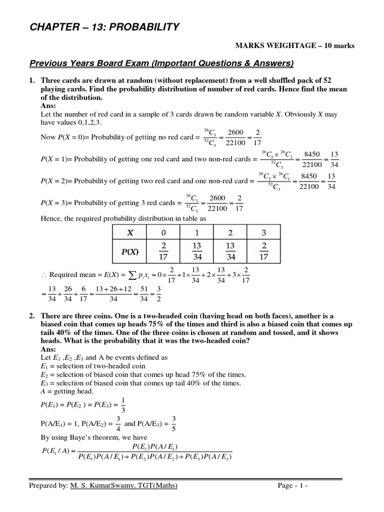 13.probability Board Exam | PDF | Probability Theory | Random Variable