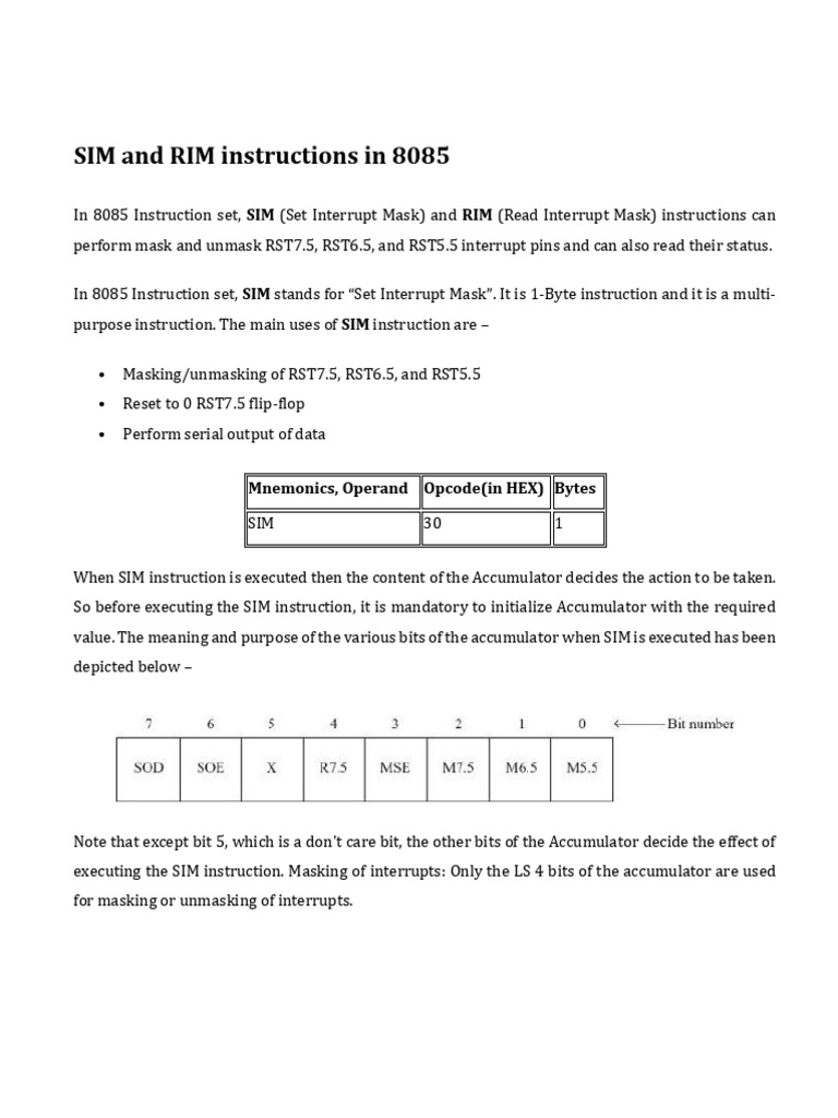 SIM and RIM Instructions in 8085 Microprocessor | Download Free PDF | Integrated Circuit ...