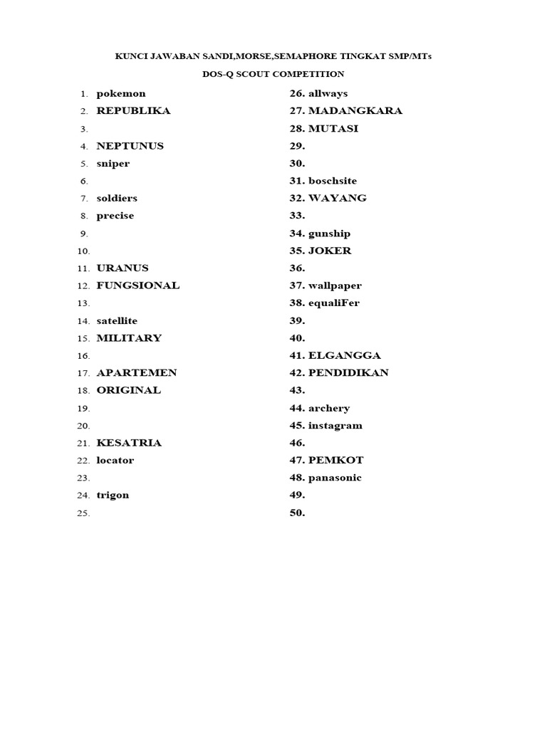 Kunci Jawaban Sandi, Morse, Semaphore Tingkat SMP | PDF
