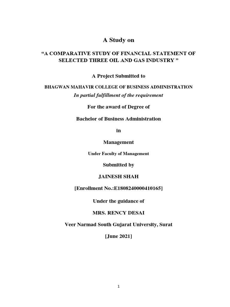 Comparative study of financial statements of company ,oil and gas ...
