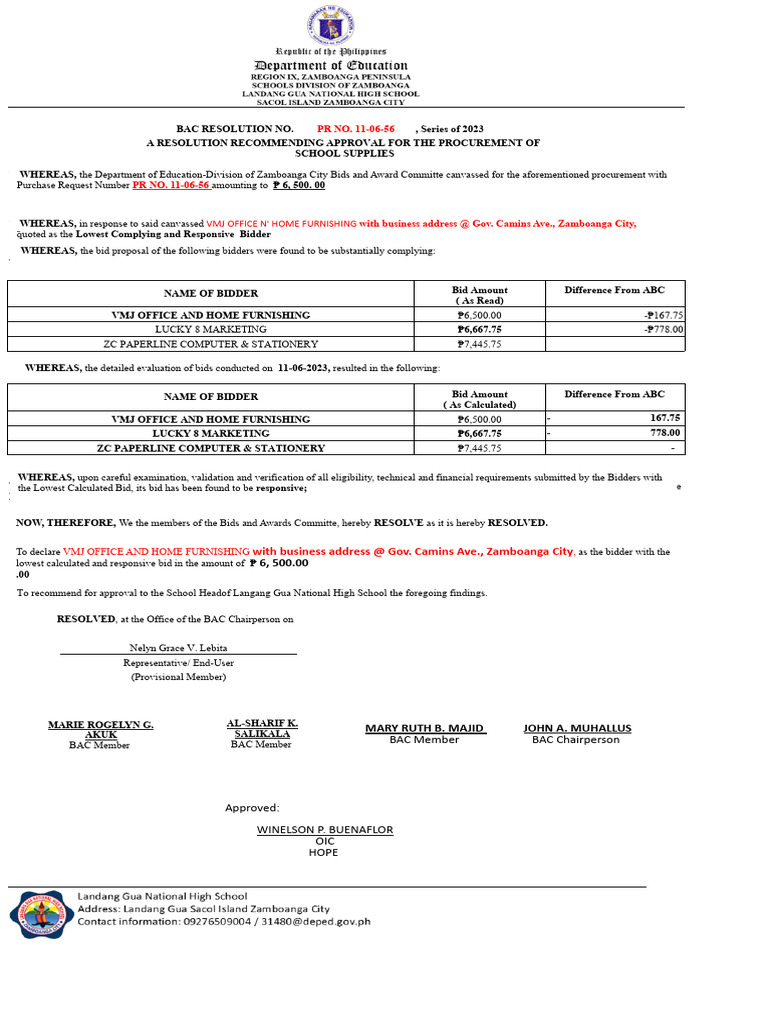 PR NO. 11-06-56: VMJ OFFICE N' HOME FURNISHING With Business Address at ...