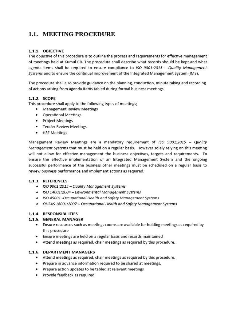 Meeting Procedure - Kumul CR | PDF | Quality Management System | Occupational Safety And Health