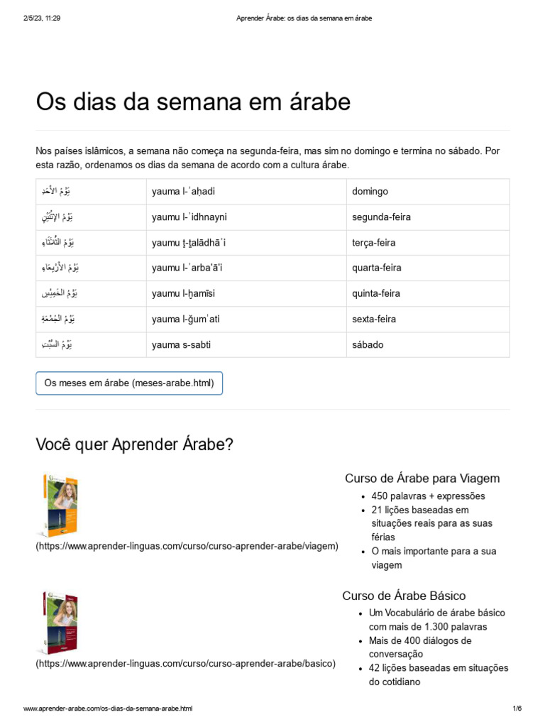 Dias da Semana em Árabe | PDF | Árabe | Linguística