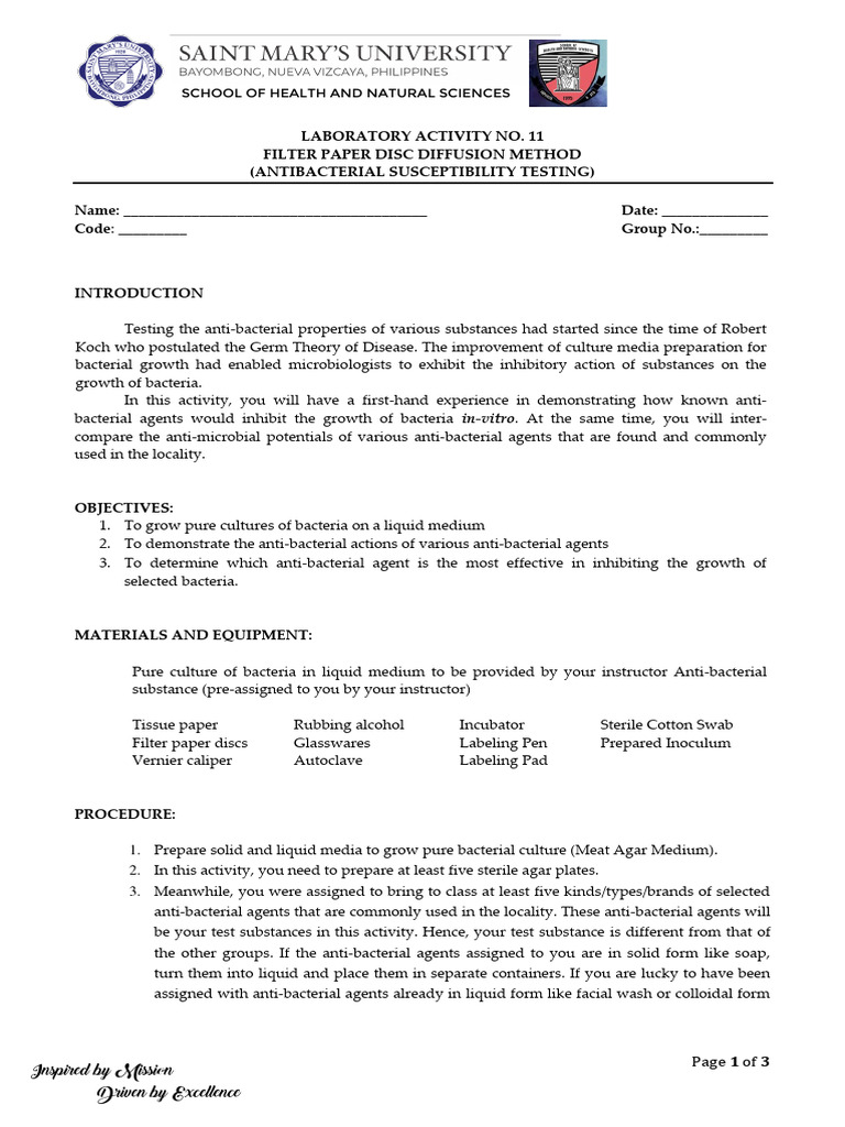 Activity11 - Filter Paper Disc Diffusion Method | PDF | Microbiology ...