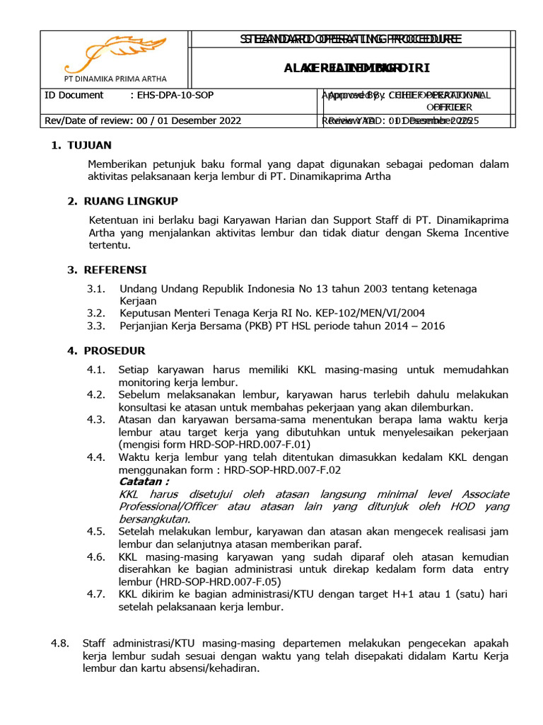 HRD Sop HRD 07 r.03 Kerja Lembur | PDF