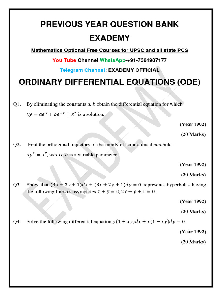 Previous Year Question Bank Exademy | PDF | Equations | Mathematical ...