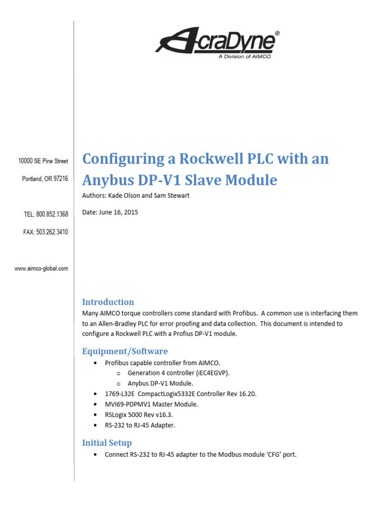 Rockwell PLC With An Anybus DP v1 Slave Module | PDF | Software ...