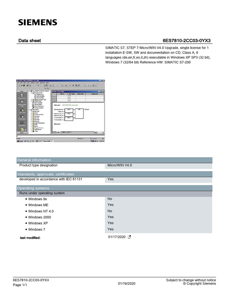 6ES78102CC030YX3 - Datasheet - en - MICRO WIN 4.0 UPGRADE | PDF