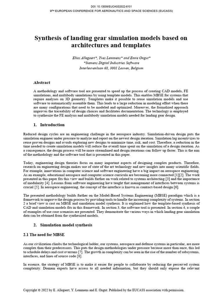 Synthesis of Landing Gear Simulation Models Based On 1 | PDF | Simulation | Computer Aided Design