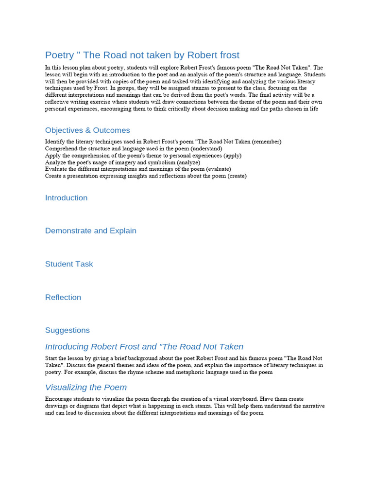 Poetry - The Road Not Taken by Robert Frost | PDF | Poetry | Metaphor