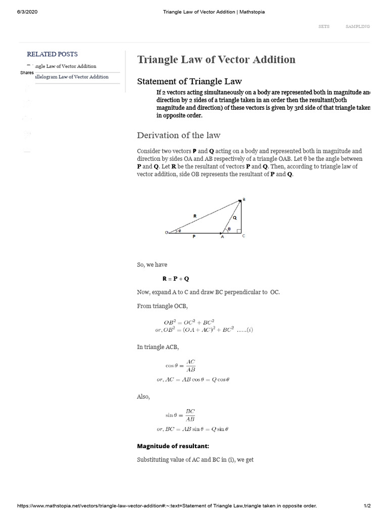 Triangle Law of Vector Addition Mathstopia | PDF | Euclidean Vector ...