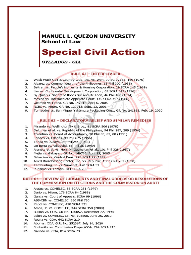 Special Civil Action - Syllabus | PDF | Philippines | Government