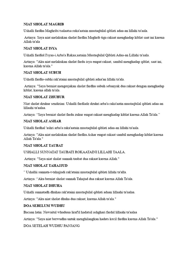 Niat Sholat Magrib | PDF
