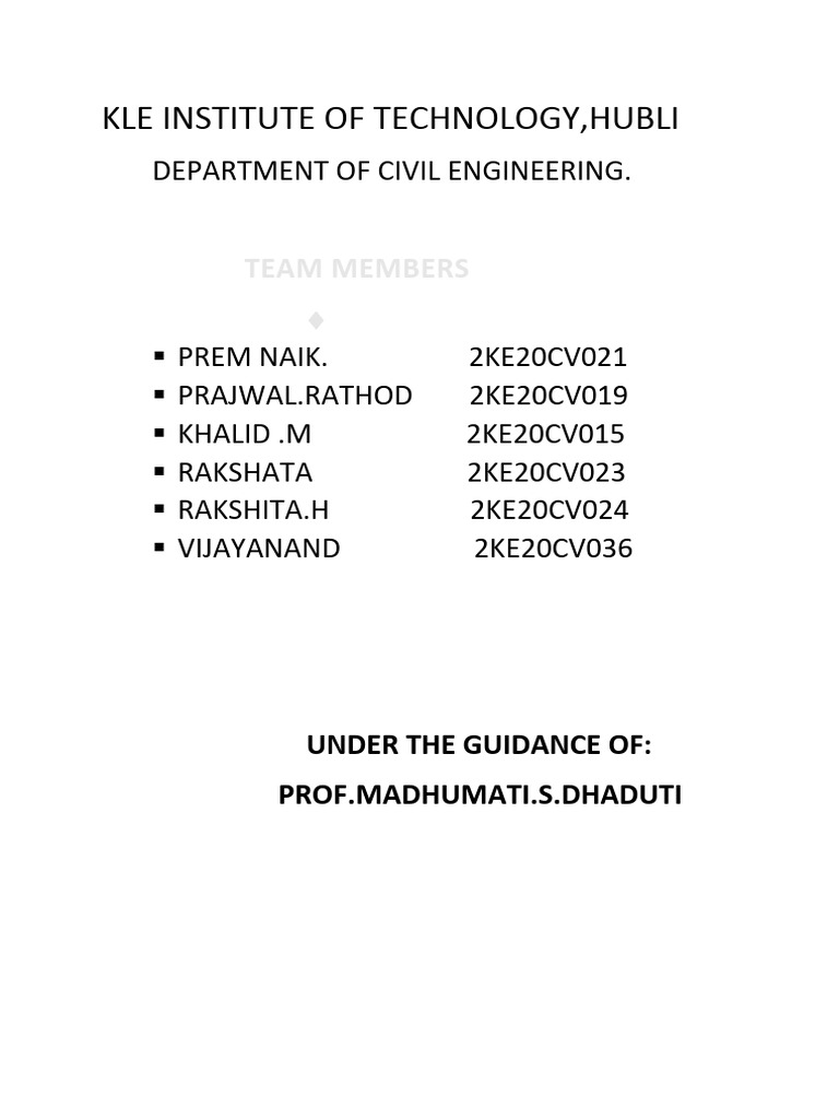 Kle Institute of Technology, Hubli: Team Members | PDF | Roof | Flooring