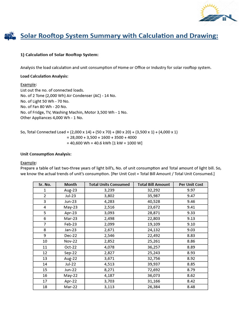 Solar Rooftop System Summary with Calculation & Drawing | PDF ...