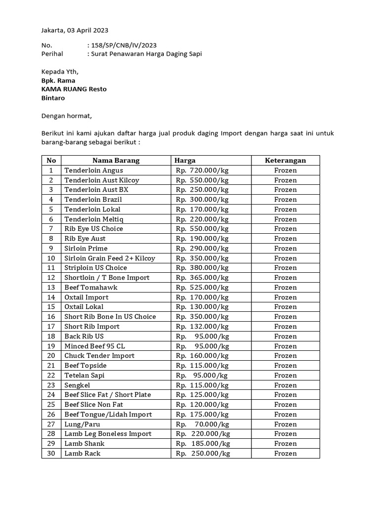 CNB BEEF Update Harga | PDF | Foods | Meat