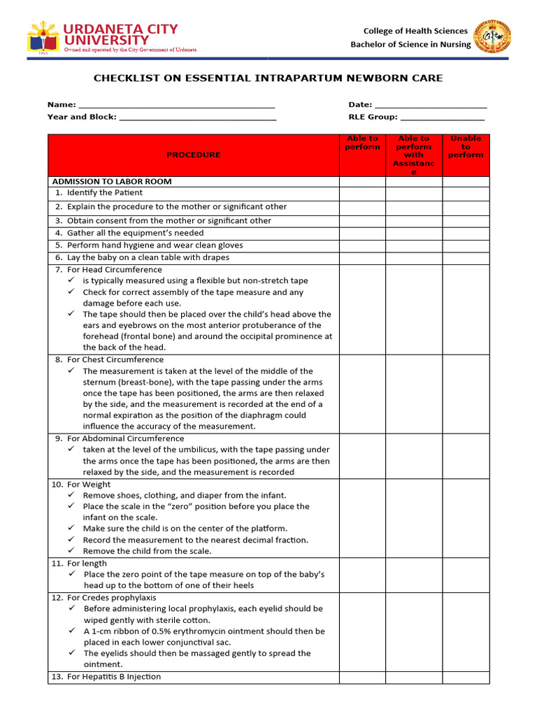 Checklist On Essential Intrapartum Newborn Care | PDF | Injection ...