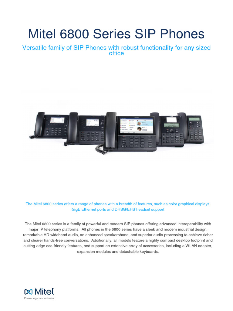 Mitel 6800 Series SIP Phones | PDF | Wireless Lan | Telephone