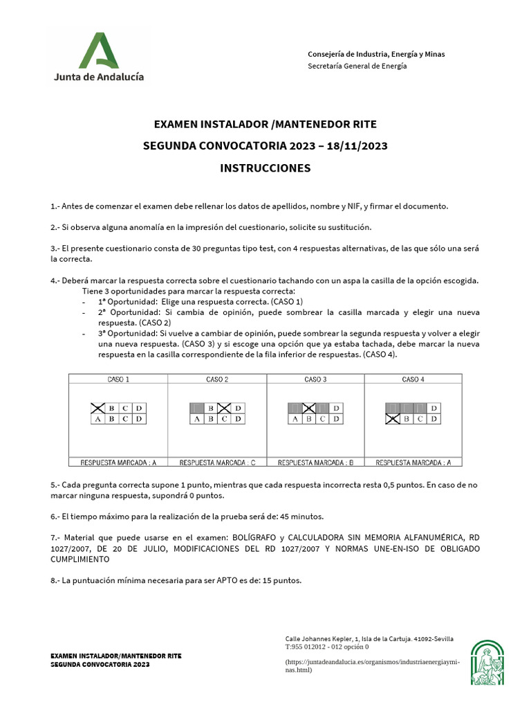 2023 Andalucia Examen Respuestas - Rite - 2023 - Ii | PDF | Tecnología