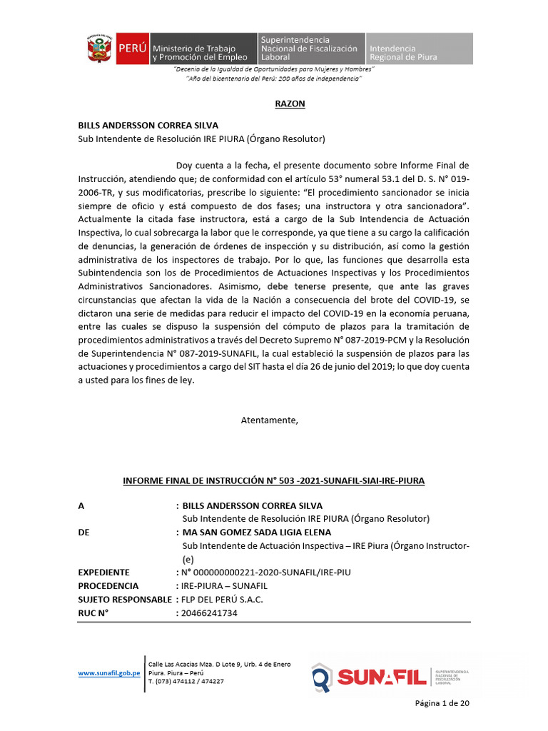 Ifi - Exp. 221-2020 - FLP Peru Sac | PDF | Multa (pena) | Perú