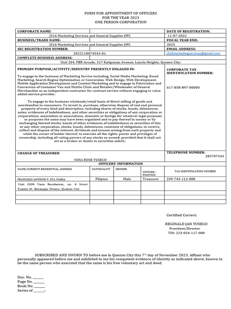 Form For Appointment of Officers | PDF | Securities (Finance ...