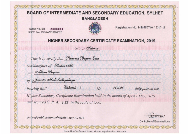 HSC Certificate | PDF