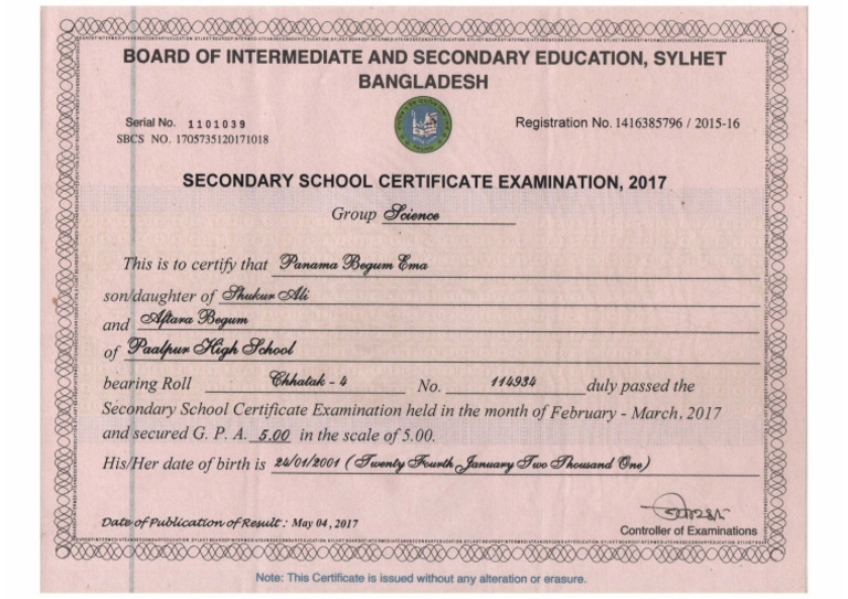 SSC Certificate | PDF