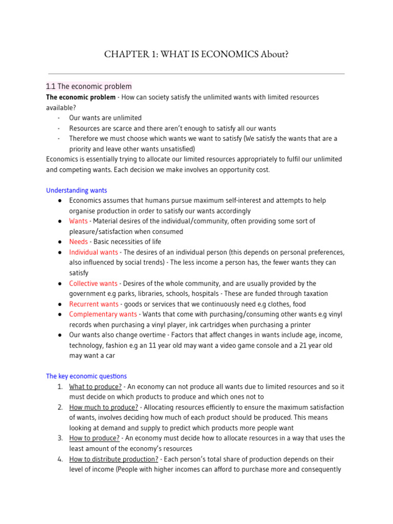 Eco Notes - Topic 1 - Introduction To Economics Notes | PDF | Recession ...