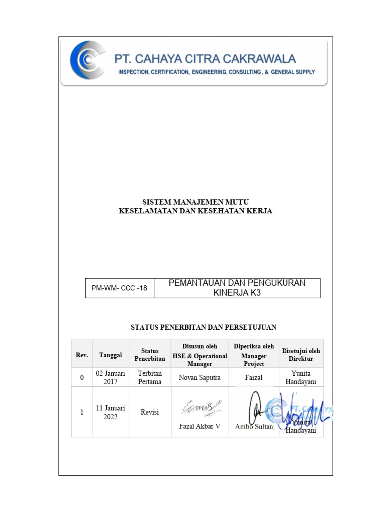PM-WM-DJI-18. Rev 1 Pemantauan Dan Pengukuran Kinerja K3 | PDF | Teknologi & Rekayasa