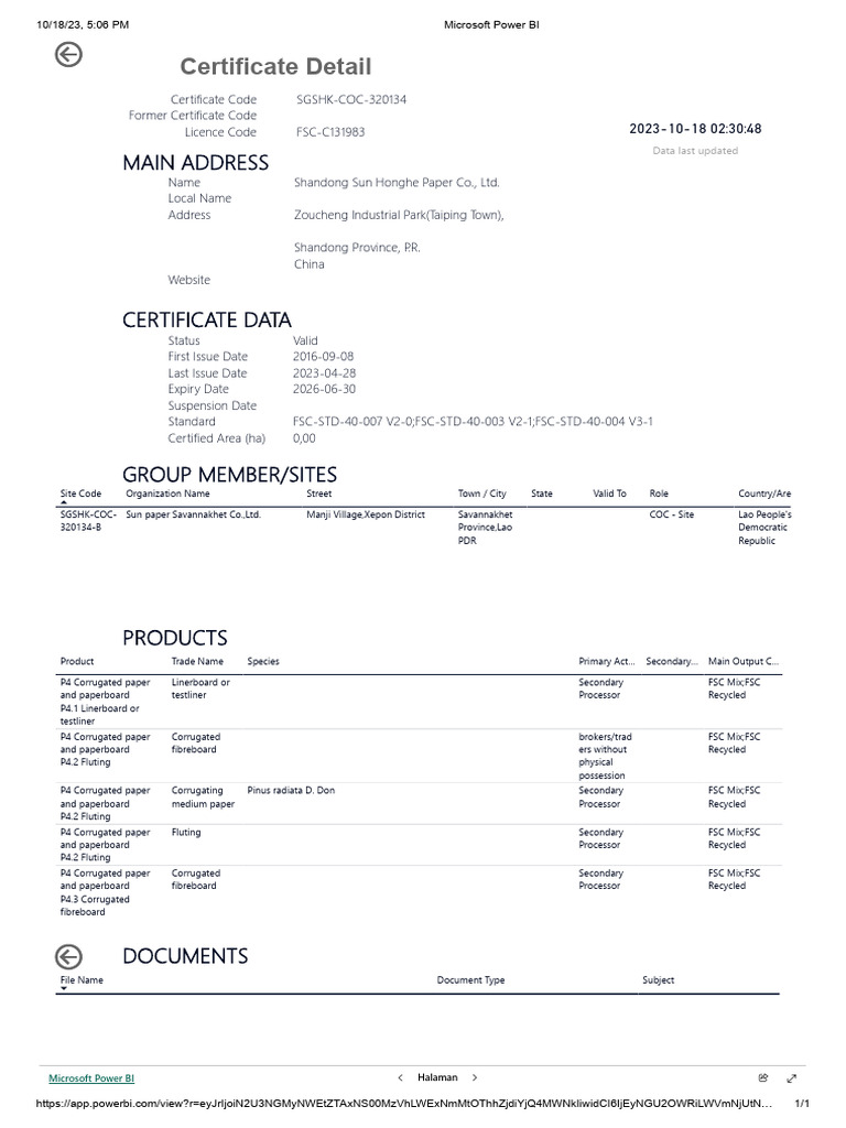Microsoft Power BI FSC-COC SUN PAPER SAVANNAKHET | PDF | Forest ...