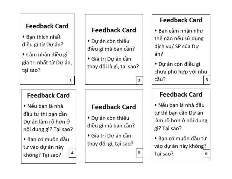 VCF Feedback cards | PDF