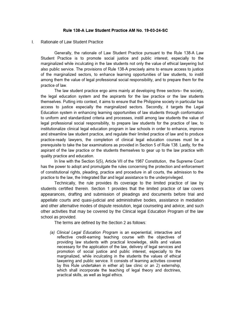 Rule 138-A: Law Student Practice Guide | PDF | Lawyer | Legal Education