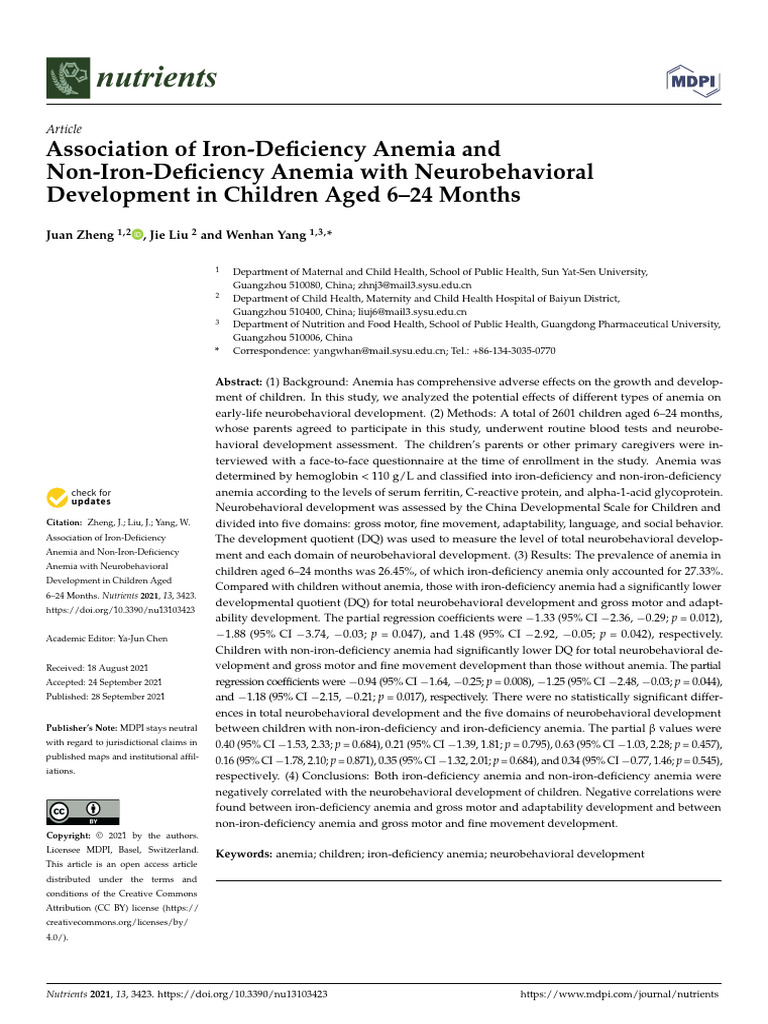 Anemia 1 | PDF | Child Development | Clinical Medicine