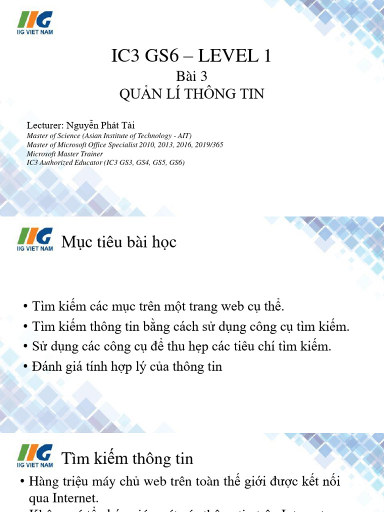 IC3 GS6 - Level 1 - Lesson 3 | PDF