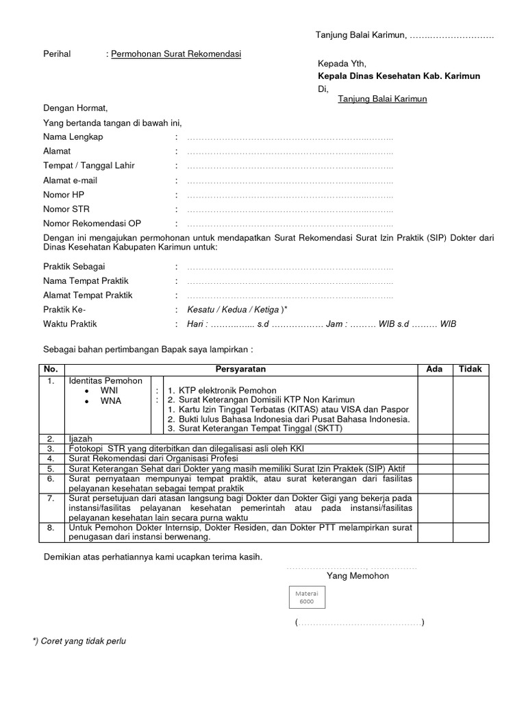 Permohonan Rekomendasi SIP Dokter | PDF