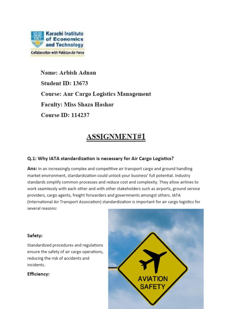 Arbish Adnan 13673 - ACLM Assignment 01 | PDF | Cargo | Logistics