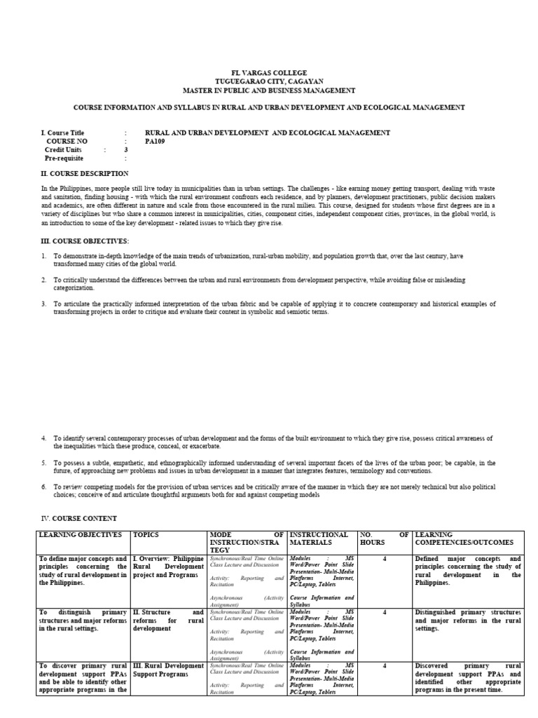 Rural and Urban Development Syllabus | PDF | Multimedia | Urban Planning