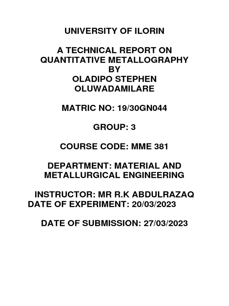 Quantitative Metallography by Oladipo Stephen | PDF