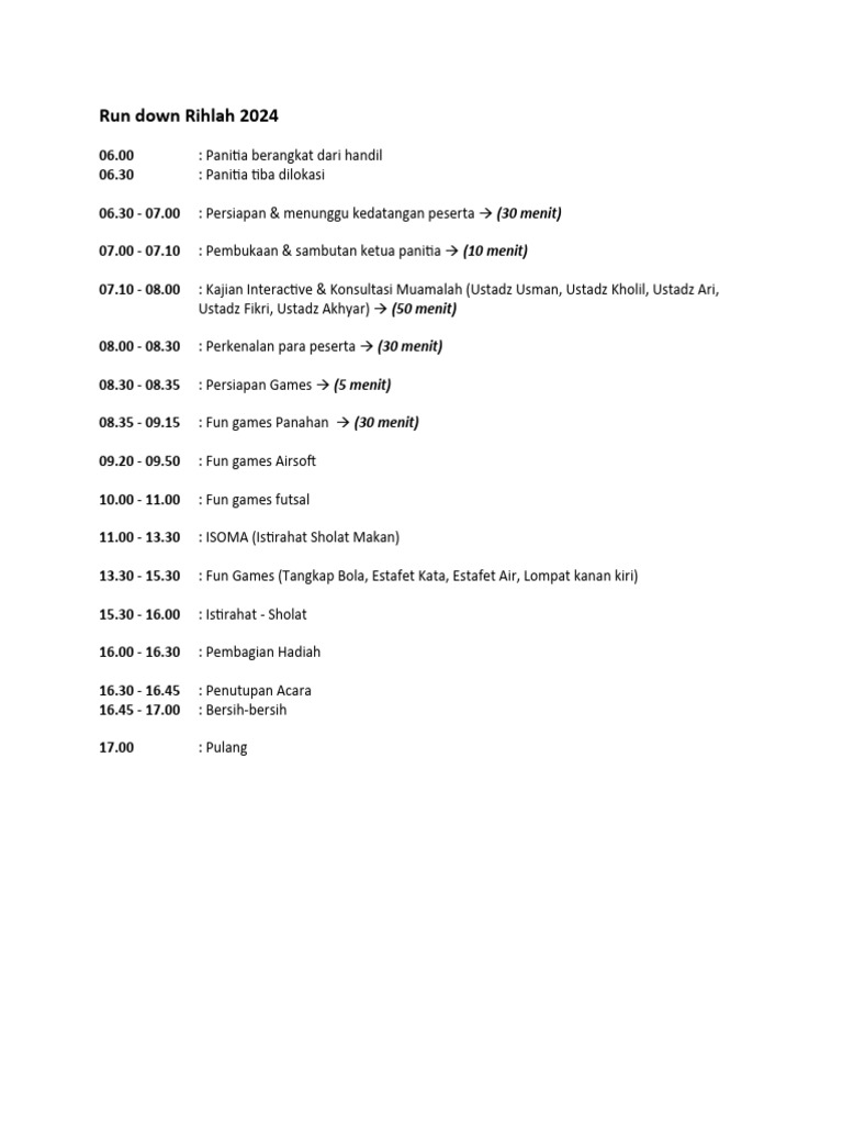 Rundown Rihlah | PDF