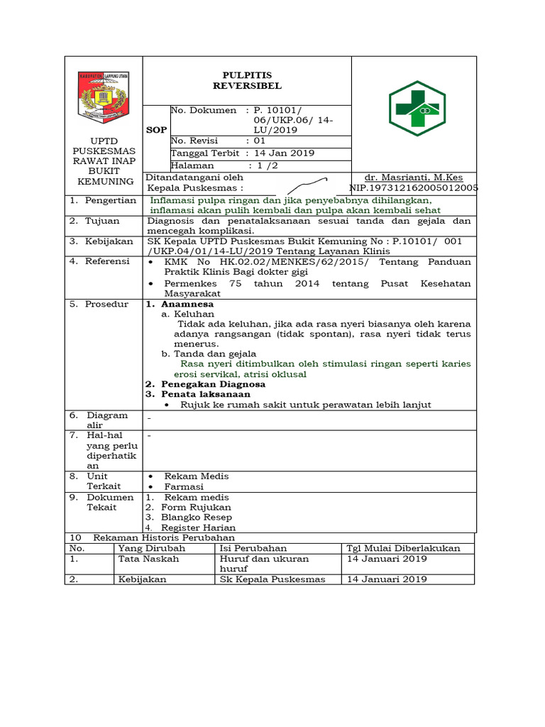 SOP Pulpitis Reversibel | PDF | Pengembangan Diri | Sains & Matematika