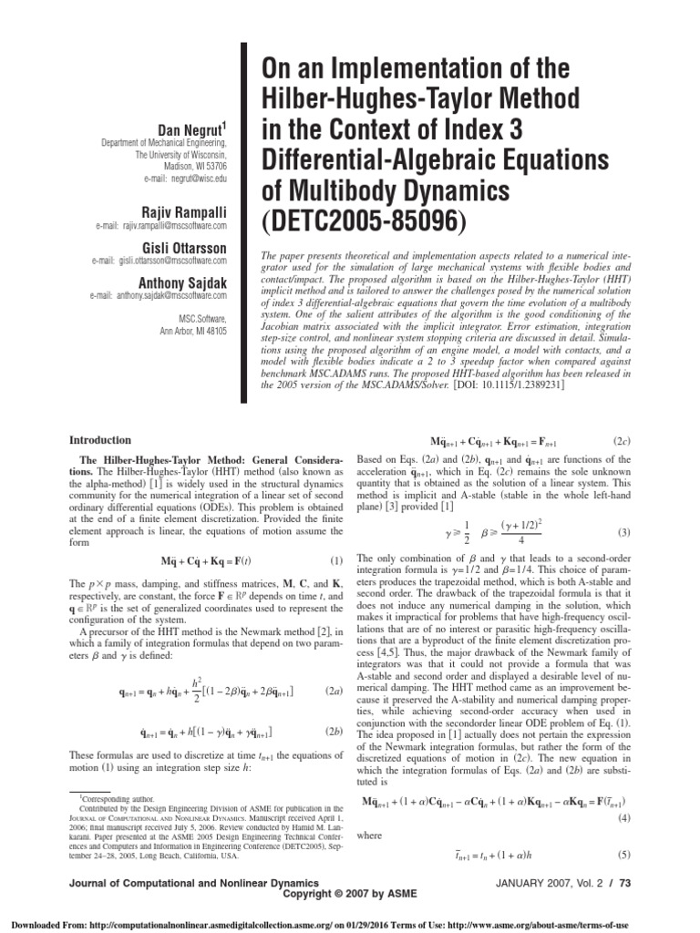 Implementation of The Hilber-Hughes-Taylor Method in The Context of Index 3 Differential ...