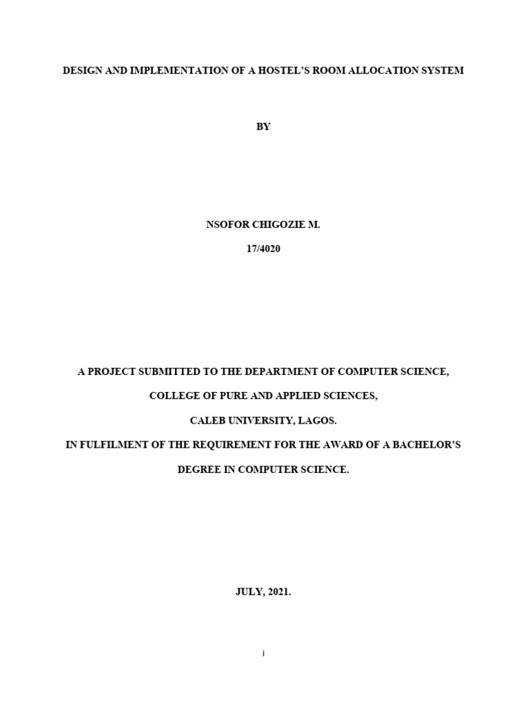 Design and Implementation of A Hostel's Room Allocation Sysytem | PDF | Databases | Relational ...