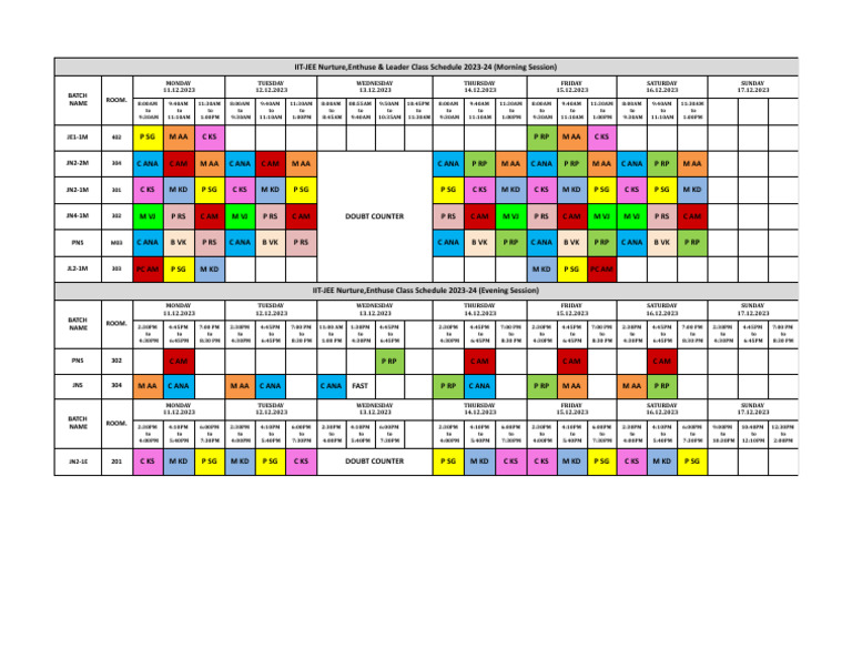 Iit-Jee Time Table Next Week-11-12-2023 | PDF