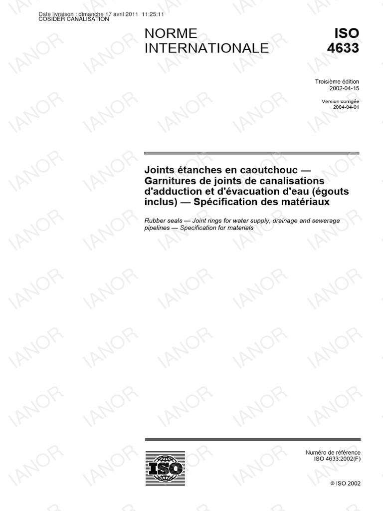 Spécifications ISO 4633 pour joints caoutchouc | PDF | Organisation ...