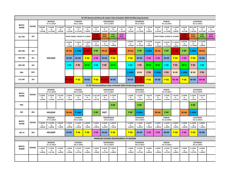 Iit-Jee Time Table-27-11-2023-2 | PDF | Recruitment | Schools