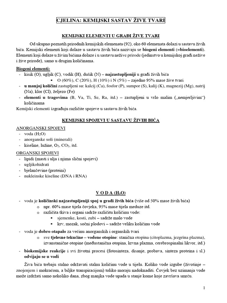 2021-Skripta-Kemijski Sastav Žive Tvari | PDF