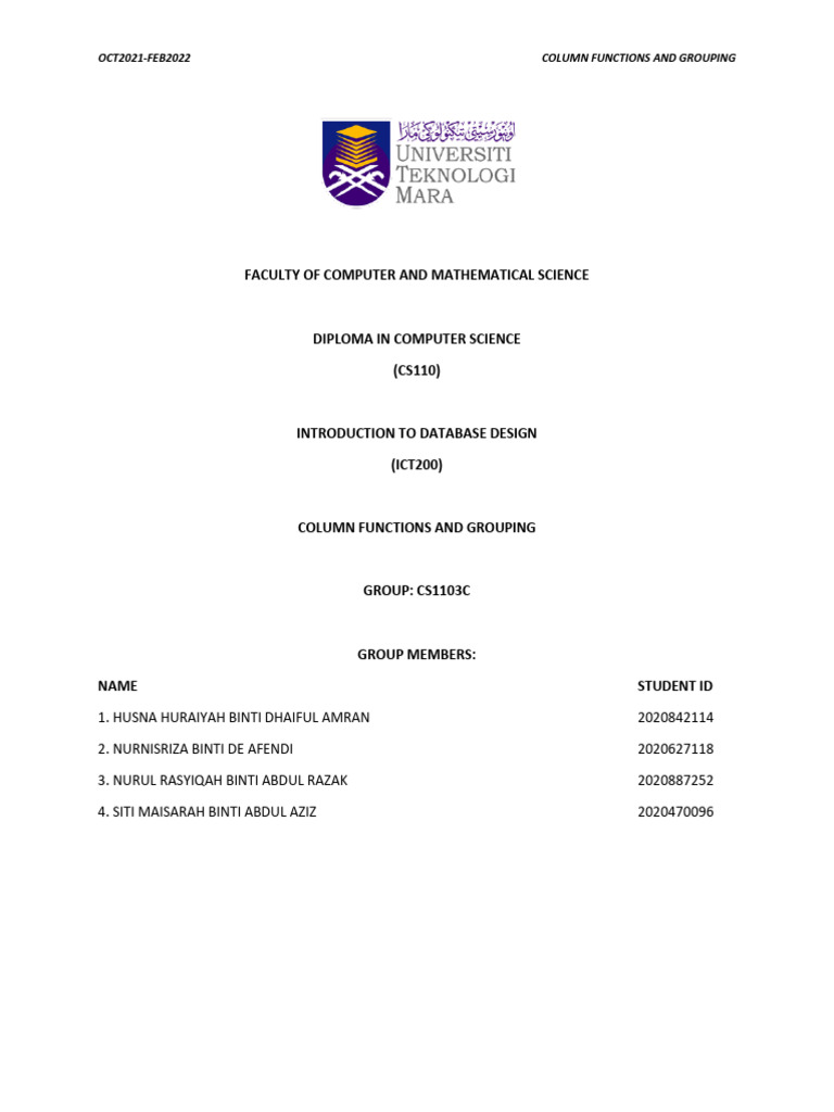 3 Column Functions and Grouping | PDF | Computer Programming | Computer Science
