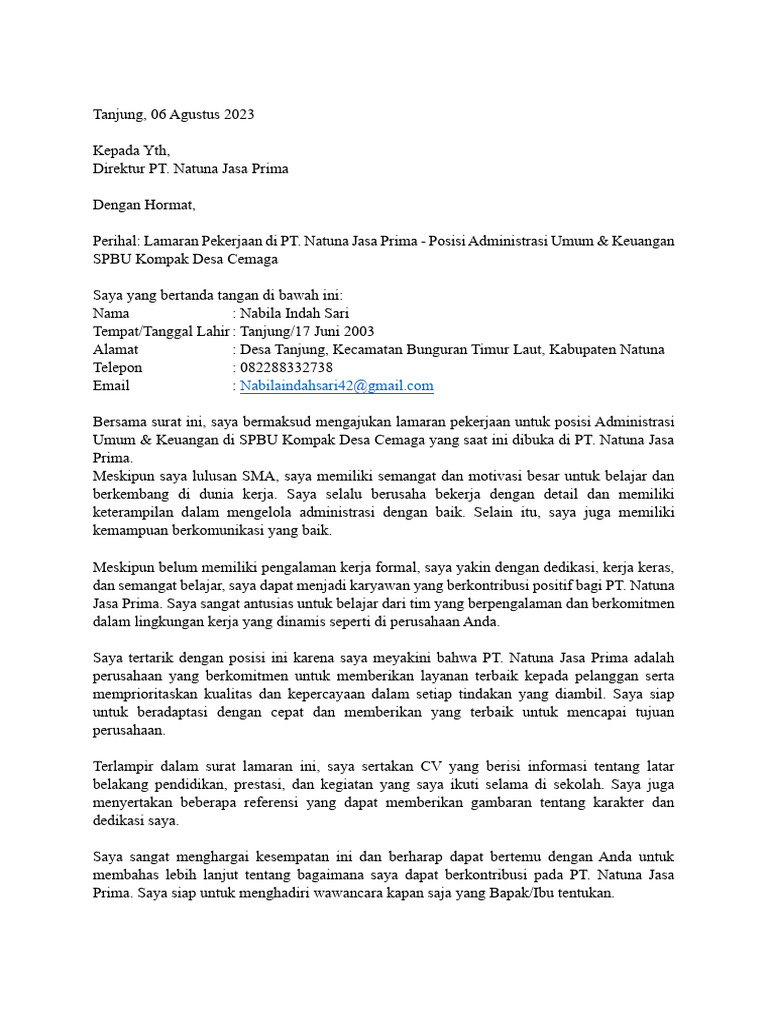 Surat Lamaran | PDF | Karier & Perkembangan | Bisnis