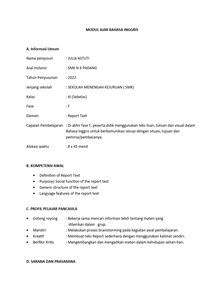 Modul Ajar Report Text | PDF