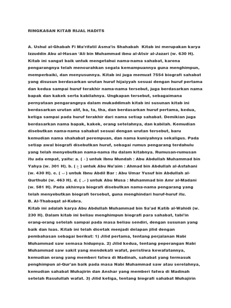 Ringkasan Kitab Rijal Hadits | PDF | Agama & Spiritualitas